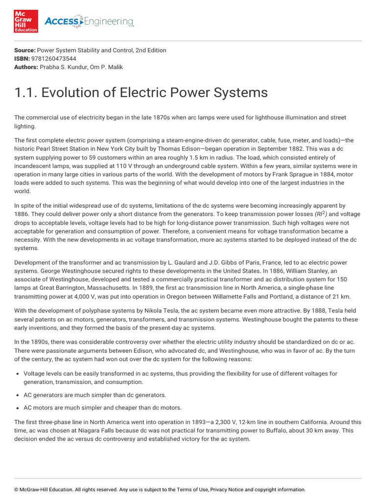 1.1 - Evolution of Electric Power Systems | PDF | Alternating Current ...