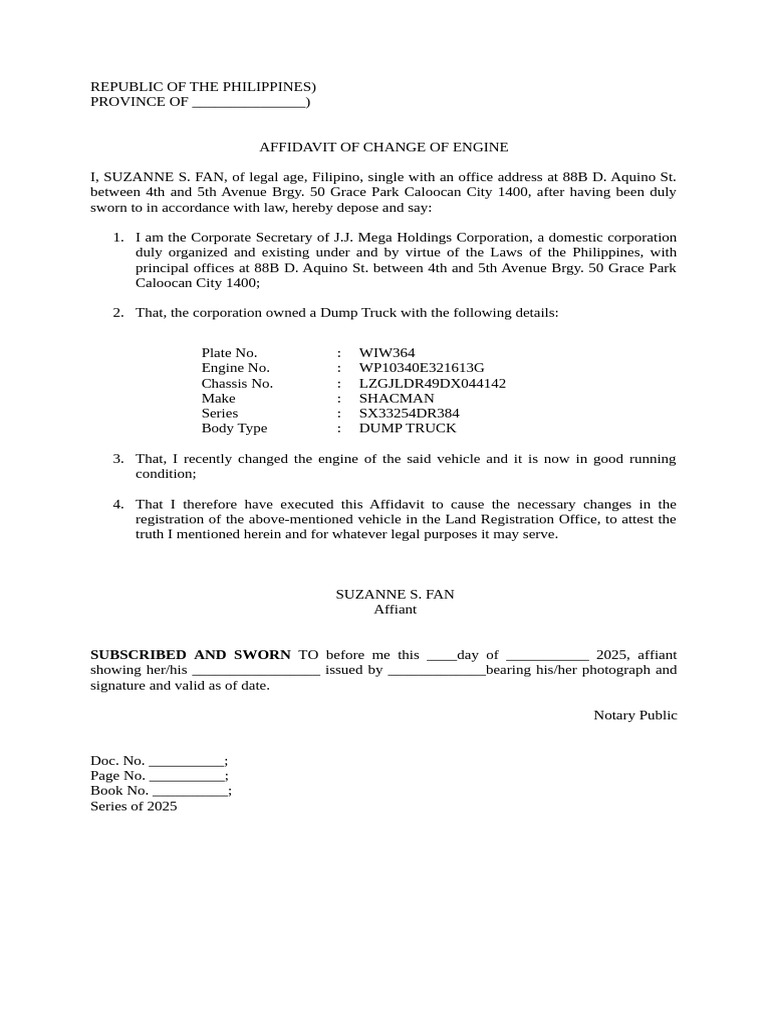 Affidavit of Change Engine | PDF