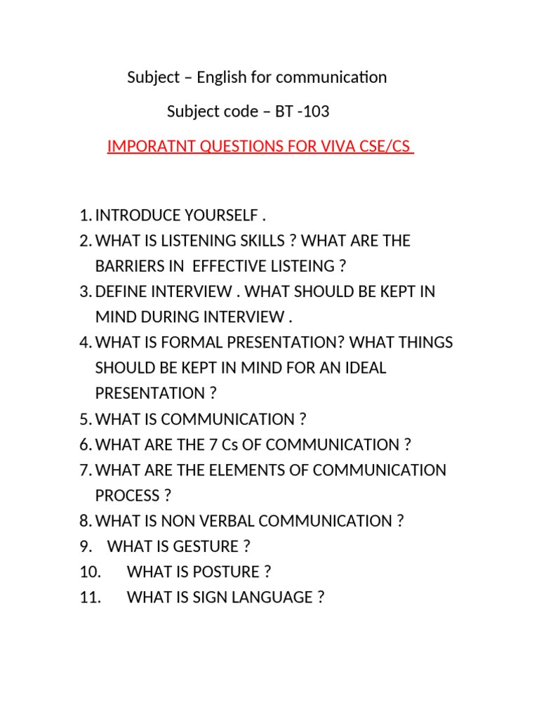 BT 103 Questions For Viva-2 | PDF