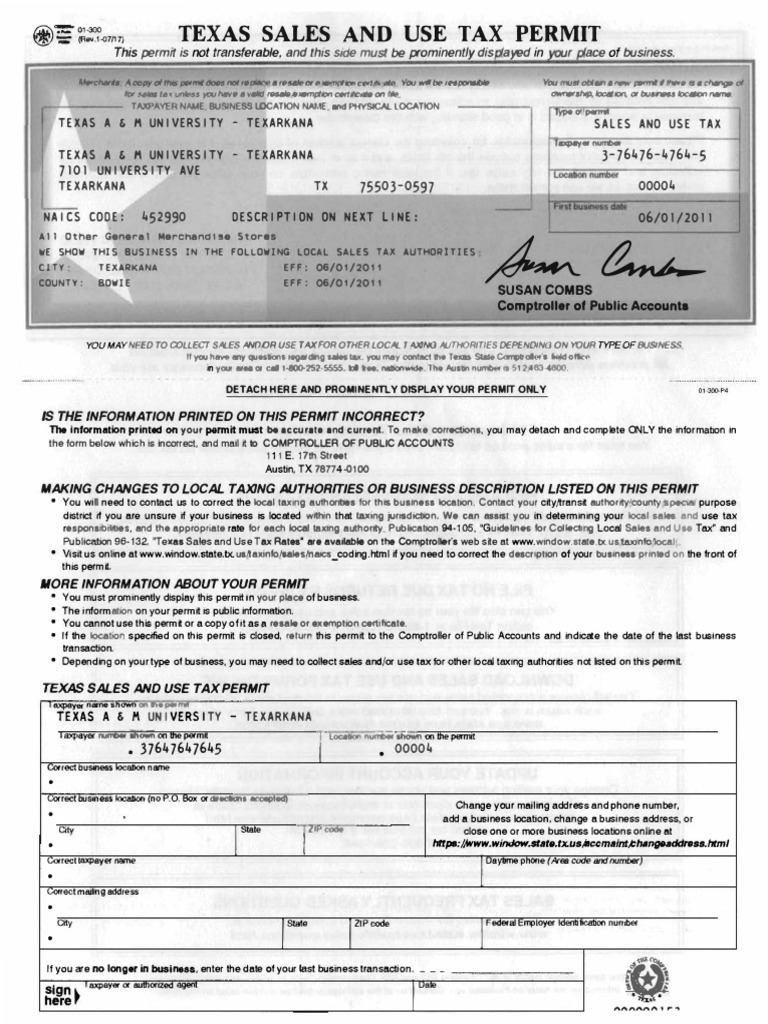 Texas Sales and Use Tax Permit Details | PDF | Use Tax | Taxes