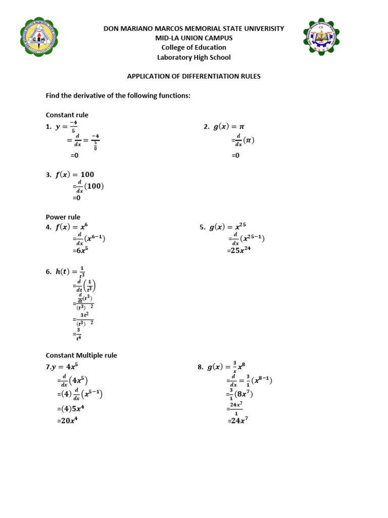 Application of Differentaition Rules | PDF | Derivative | Functions And ...