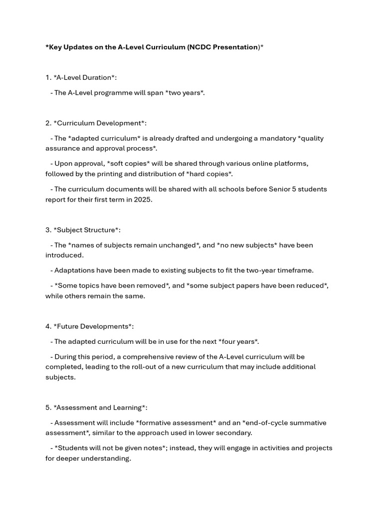 Updates Alevel Curriculum | PDF
