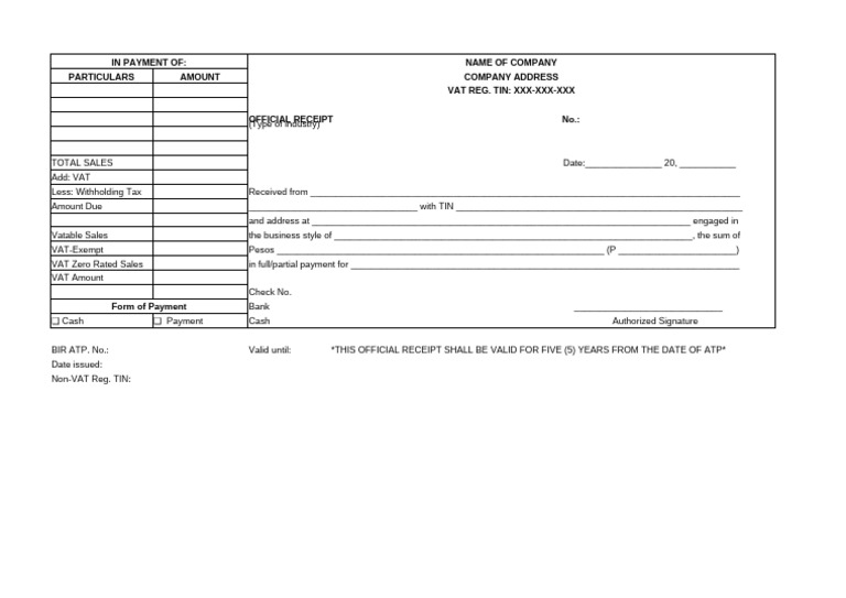Official Receipt Template Sample | PDF