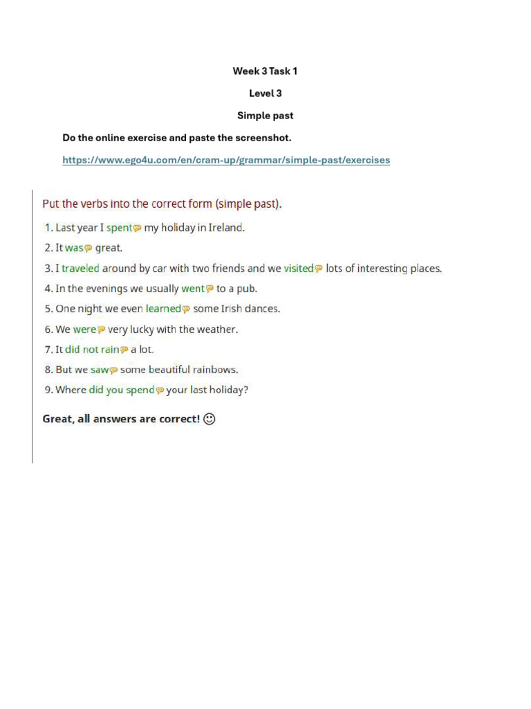 Week 7 Task 1 Simple past | PDF