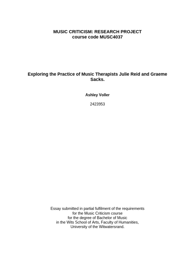 Music Criticism Final Essay Submission - Ashley Voller - 2423953 | PDF ...
