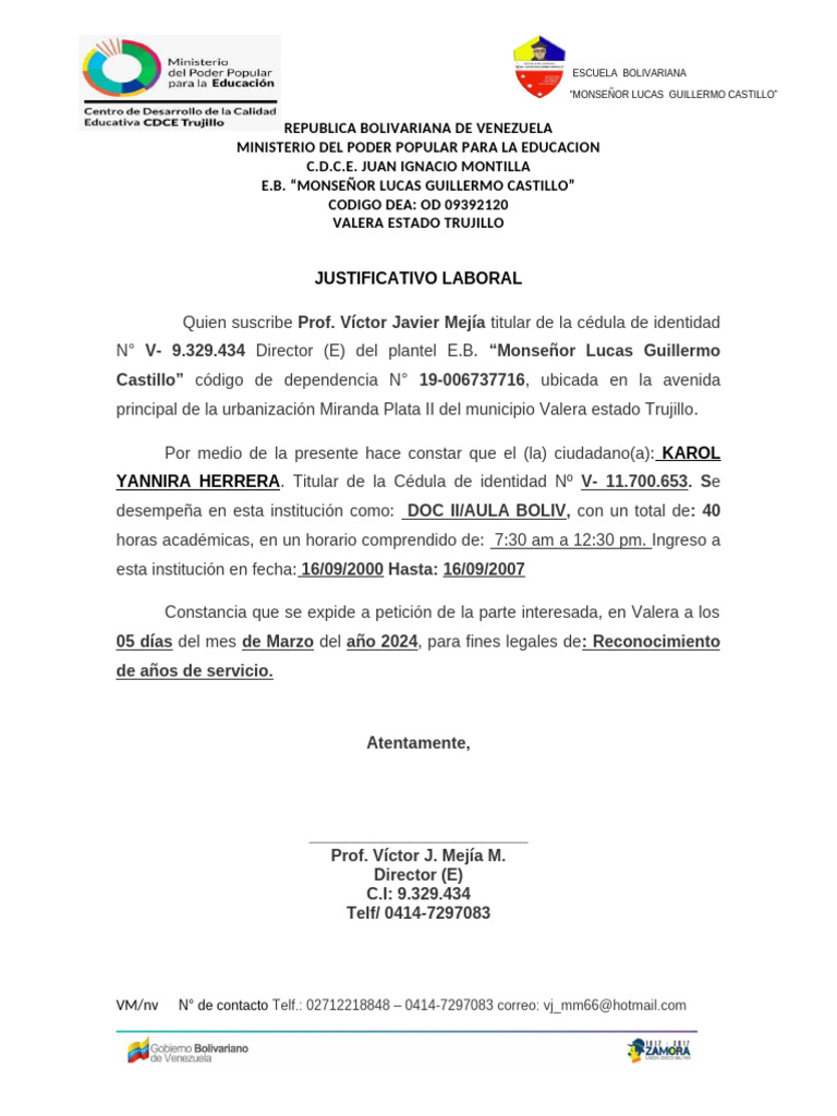 Justificativo Laboral KAROL | PDF