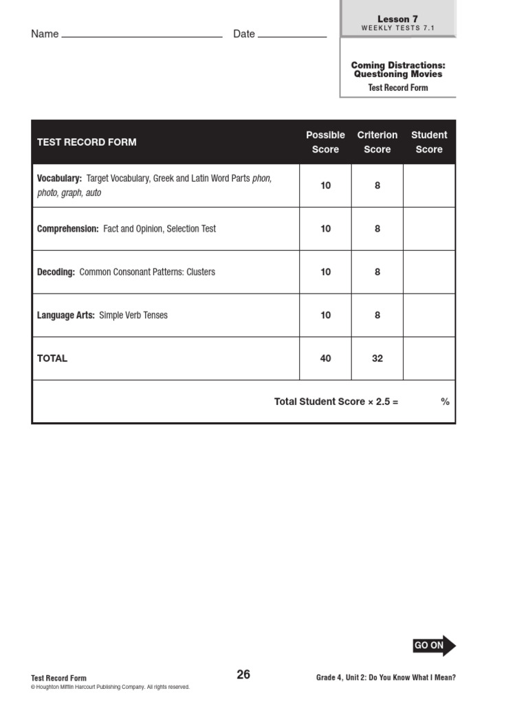 Journeys Weekly Test Level4 Lesson7 | PDF | Phonics | Verb