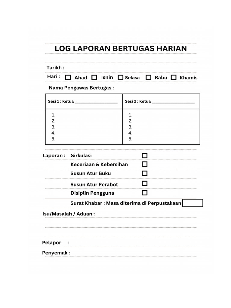 Log Laporan Bertugas PSS 2025 | PDF