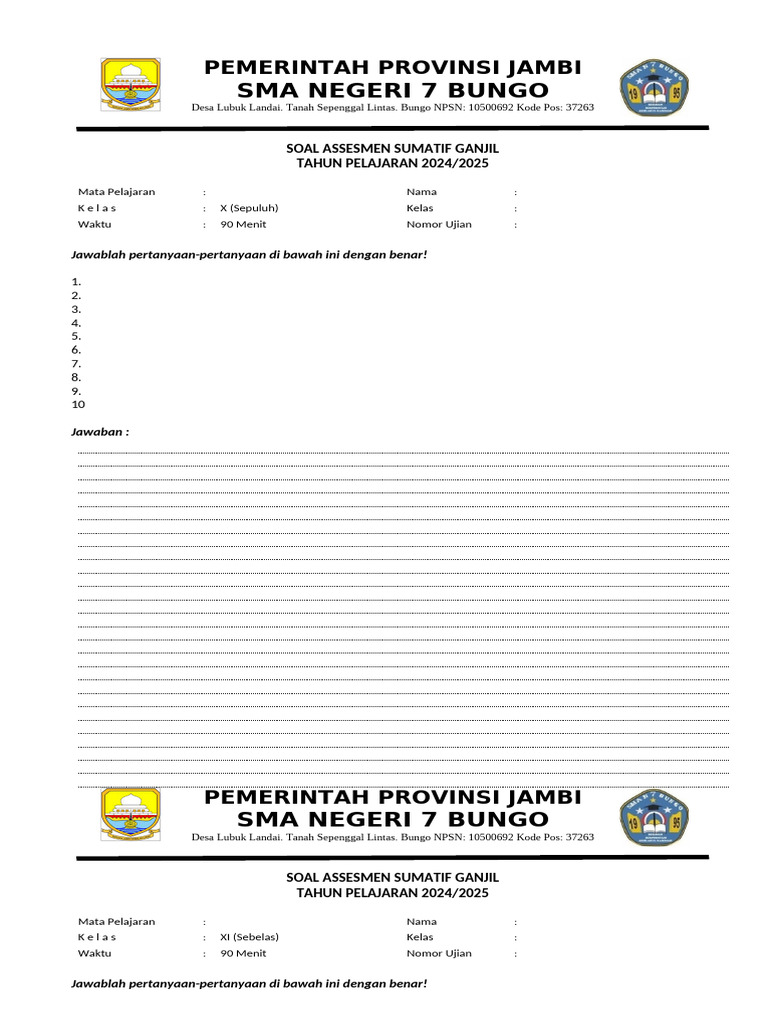 Form Soal Sumatif Ganjil 2024 | PDF