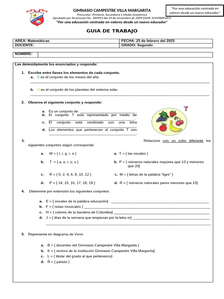 ACTIVIDAD SEGUNDO CONJUNTOS | PDF | Educación de la primera infancia