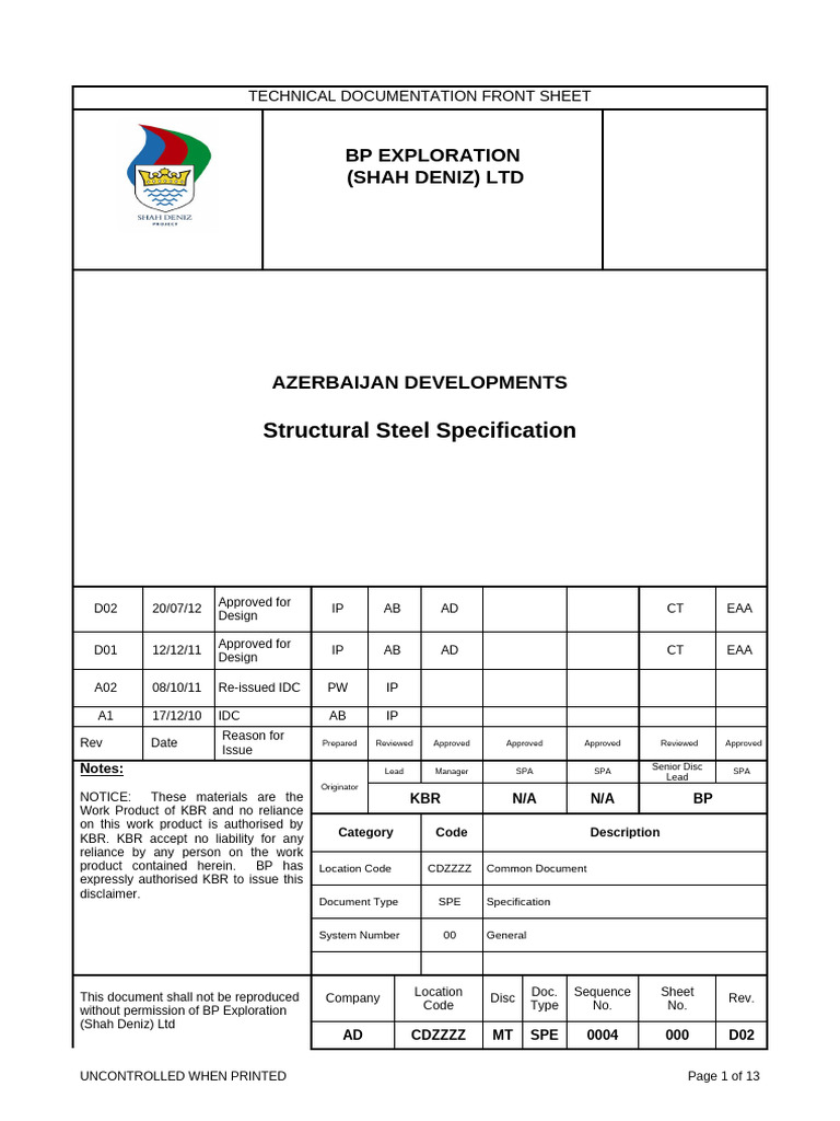 AD-CDZZZZ-MT-SPE-0004-000 D02 Structural Steel Spec | PDF | Structural Steel | Specification ...