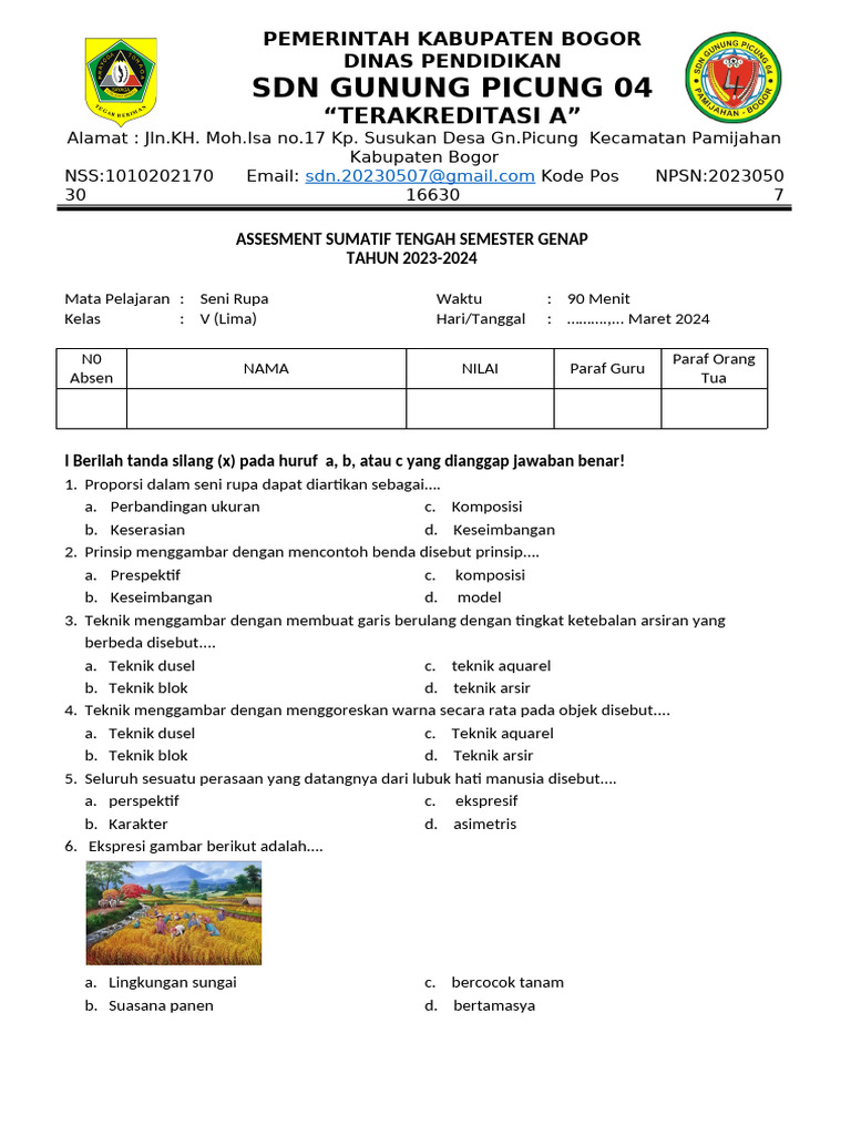 SOAL Pts Kelas 5 Seni Rupa SMT 2 | PDF