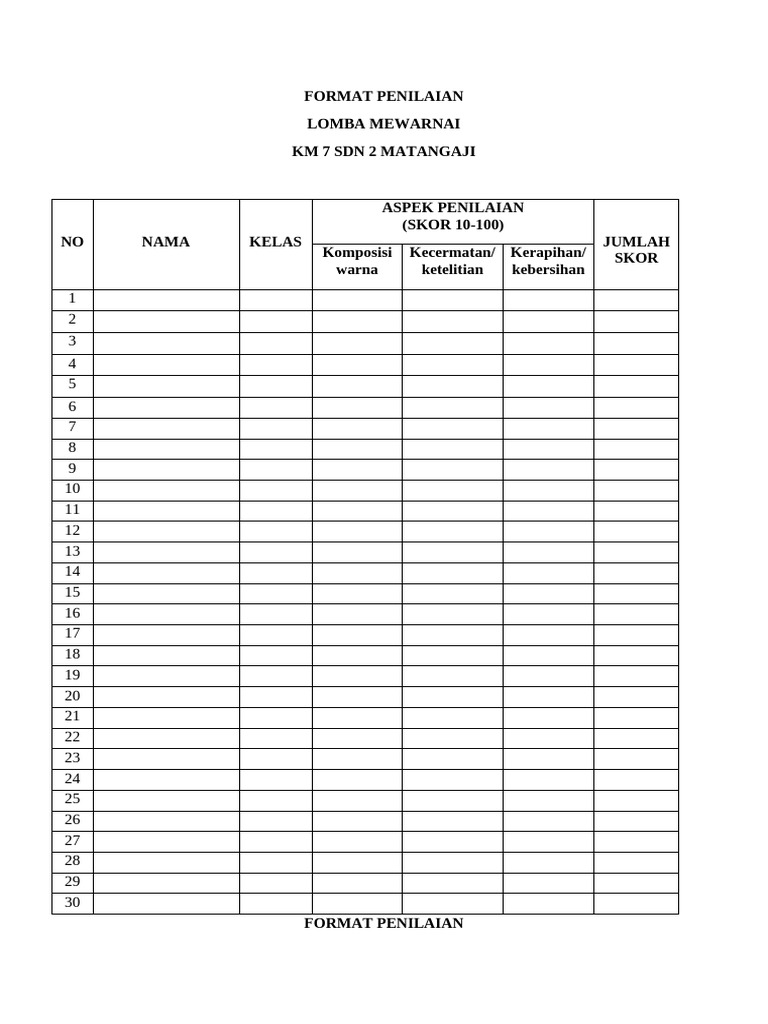Format Penilaian Lomba Mewarnai | PDF