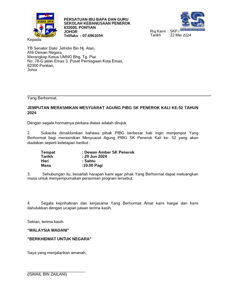 Surat Jemputan Perasmian Yb Jefridin | PDF