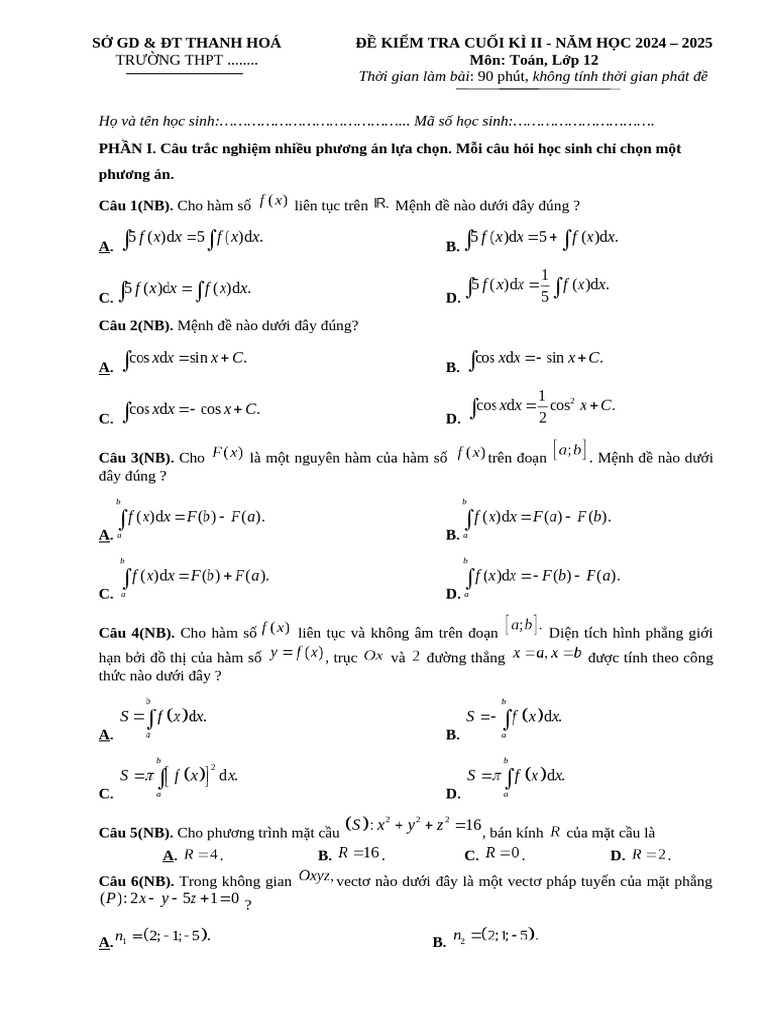 De HK2 Toan12 BacSon | PDF
