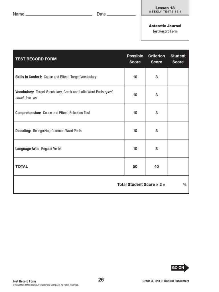 Journeys Weekly Tests L4 Lesson13 | PDF | Antarctica | Vocabulary