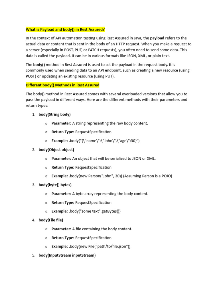 Payload Body RestAssured | PDF | Json | Computer Science