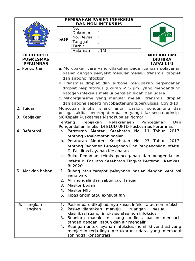 Sop Pemisahan Pasien | PDF