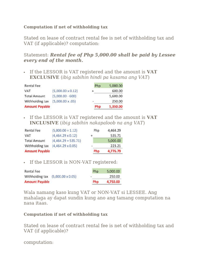 Computation If Net of Withholding Tax | PDF