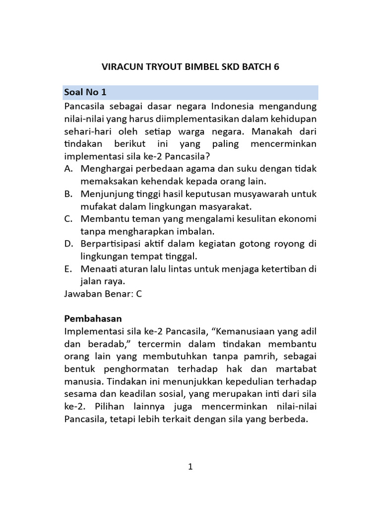 Viracun Tryout Bimbel SKD Batch 6 Soal+pembahasan | PDF
