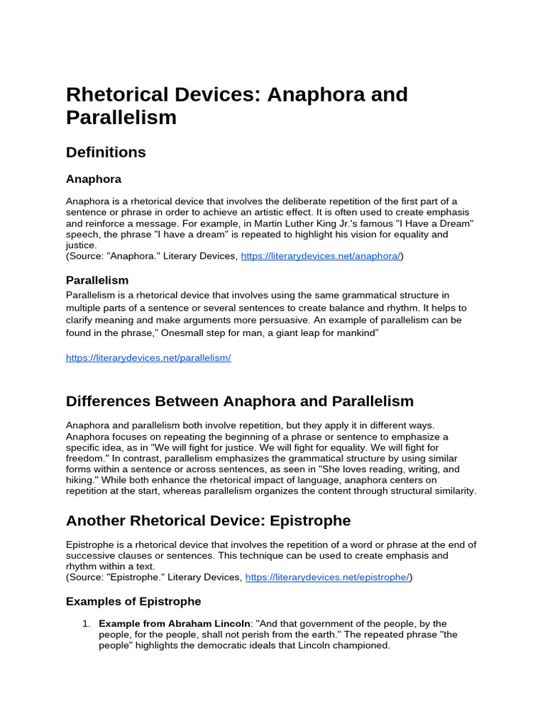 Anaphora vs. Parallelism Explained | PDF