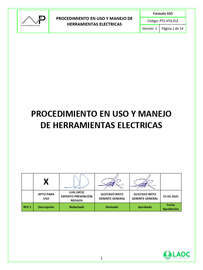 PTS Uso de Htas Electricas | PDF | Riesgo | Seguridad y salud ocupacional