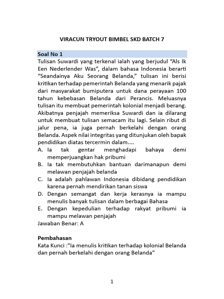 viracun tryout bimbel skd batch 7 soal+pembahasan (1) | PDF