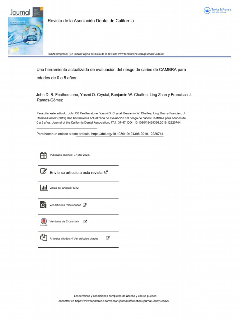 An Updated CAMBRA Caries Risk Assessment Tool For Ages 0 To 5 Years ...