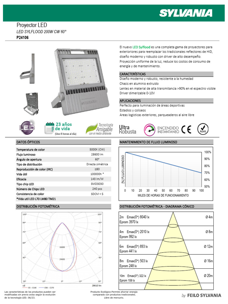 P24106-LED SYLFLOOD 200W CW 60° (Ficha Prof) | PDF | Diodo emisor de ...