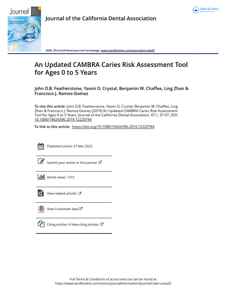 An Updated CAMBRA Caries Risk Assessment Tool For Ages 0 To 5 Years ...