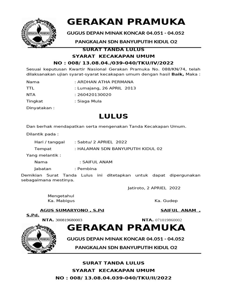 Surat Tanda Lulus | PDF