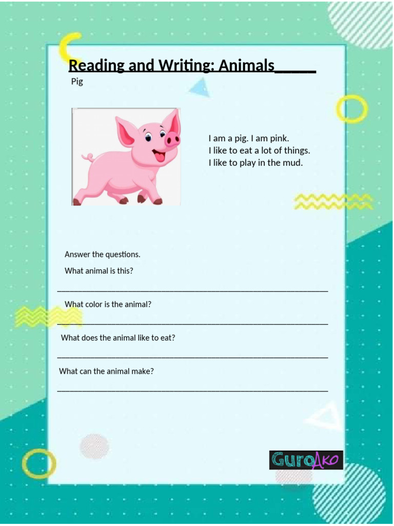 Reading and Writing Animal Pig | PDF