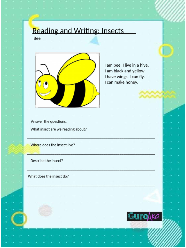 Reading and Writing Animal Insect Bee | PDF
