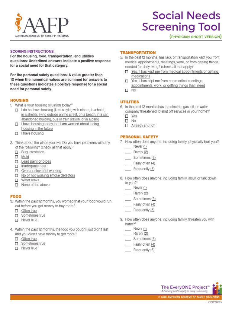 Social Needs Screening Tool AAFP | PDF | Health Care