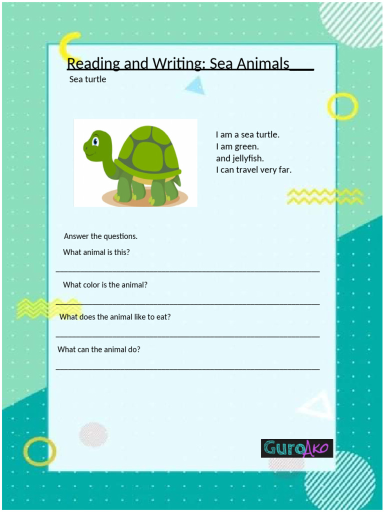 Reading and Writing Animal Sea Animals Sea Turtle | PDF