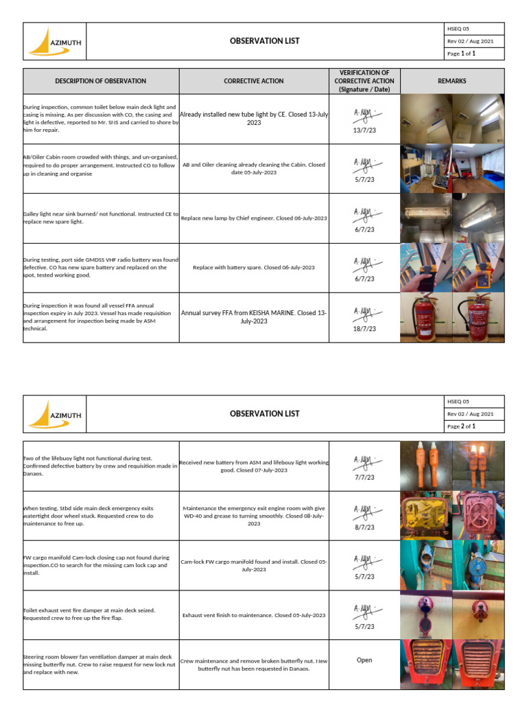 HSEQ 05 - NTT Batik - Observation List - Update 280723 | PDF | Ships ...