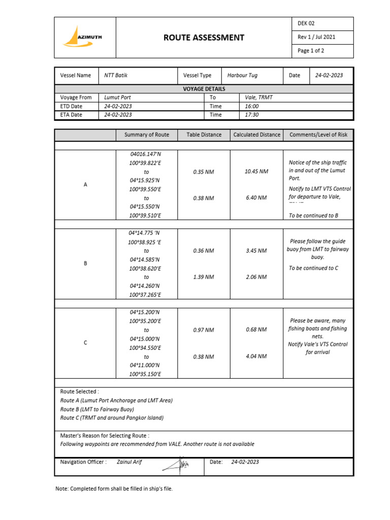 Passage Plan Checklist for NTT Batik | PDF | Navigation | Navigator
