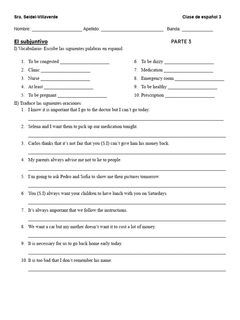 Ejercicios 3 subjuntivo | PDF