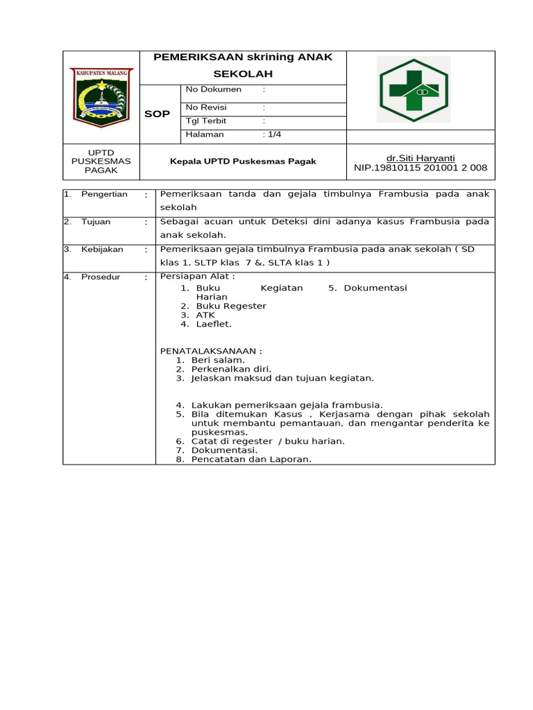 FRAMBUSIA Pemeriksaan Anak Sekolah | PDF