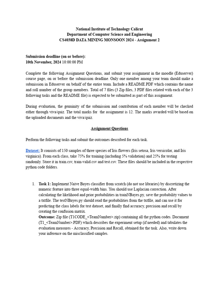 CS4038D Data Mining Assignment 2 - 2024 | PDF | Accuracy And Precision | Cluster Analysis
