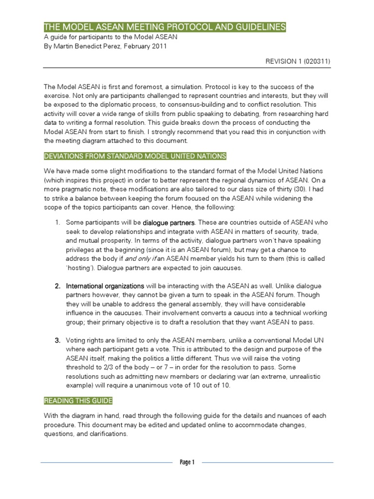 Model ASEAN Meeting Protocol Guide | PDF | Association Of Southeast ...