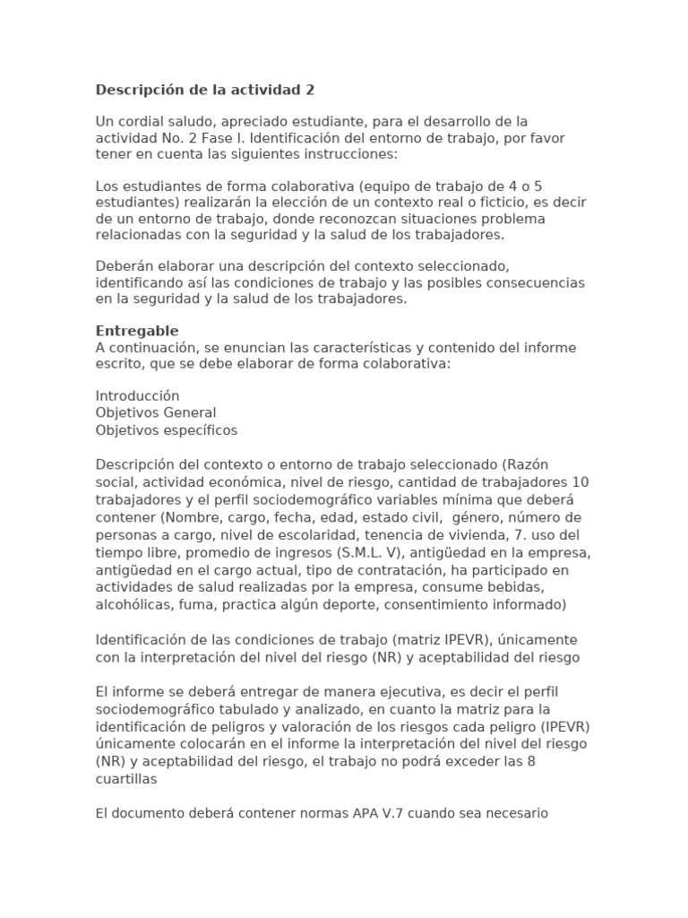 3.descripción de La Actividad 2 - ELECTIVA | PDF