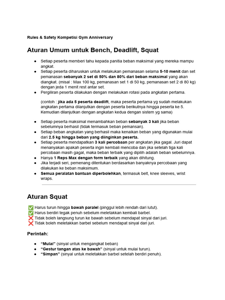Rules and Safety Event Lomba H-Gym | PDF