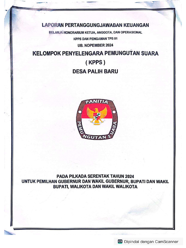 LPJ Belanja Bahan, Trasport KPPS Dan Pembuatan TPS 01 Dan TPS 02 Desa Palih Baru - Compressed | PDF