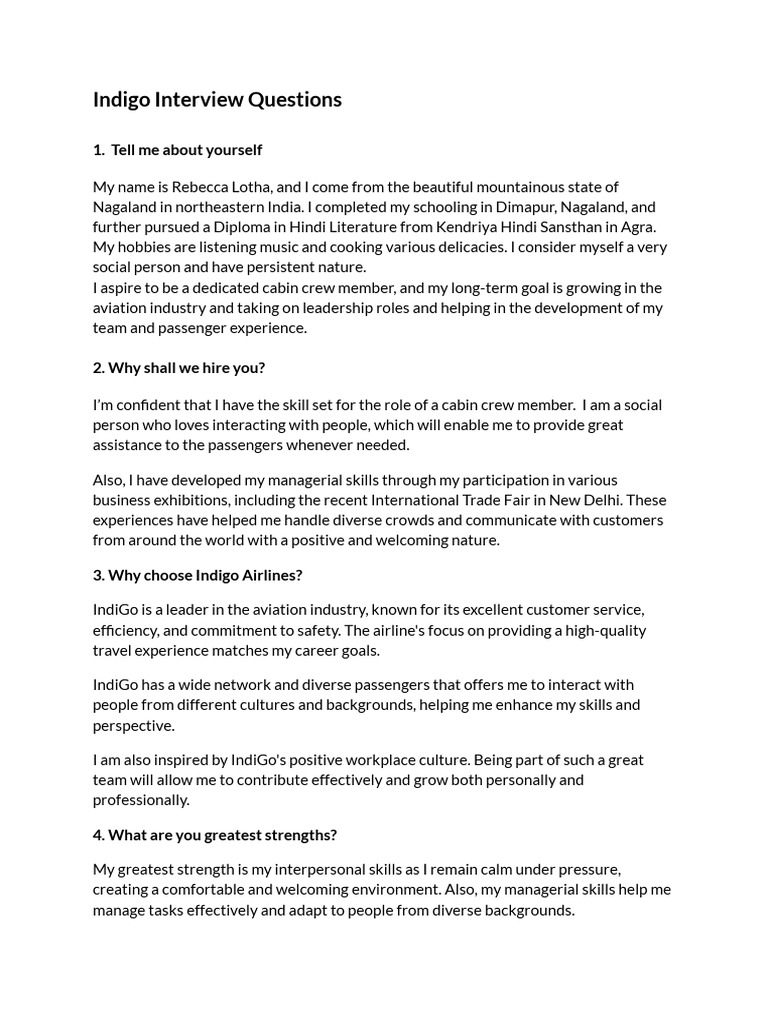 Indigo Interview Questions | PDF | Flight Attendant | Social Psychology