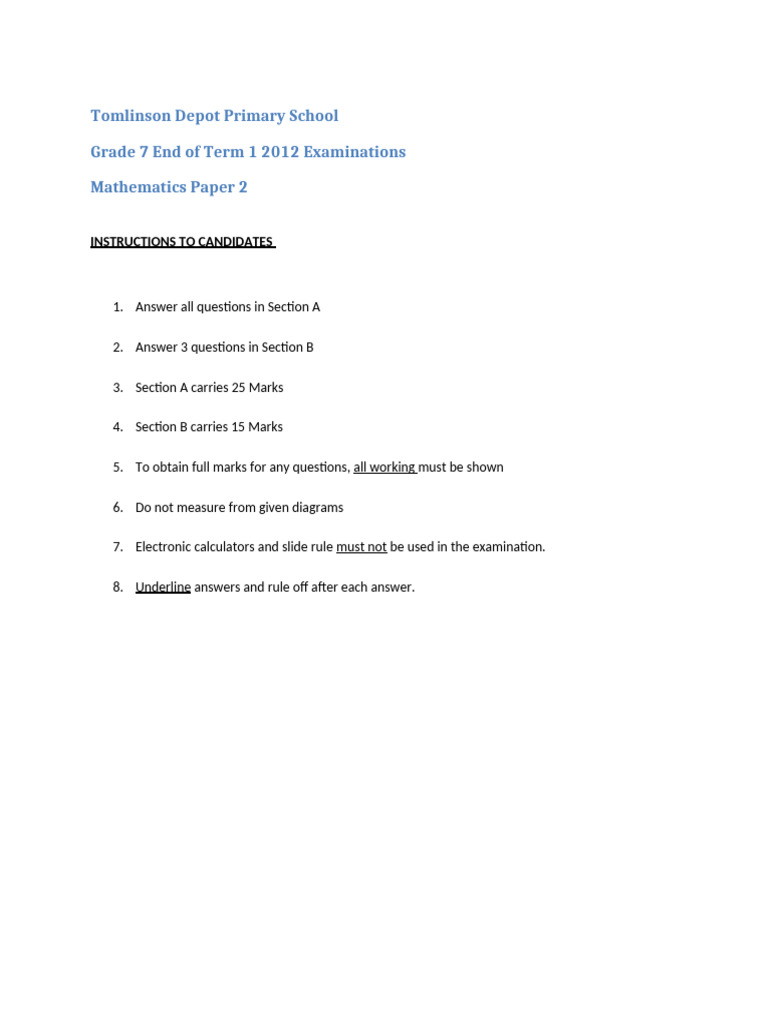 Grade 7 Mathematics Paper 2 | PDF | Area | Mathematics