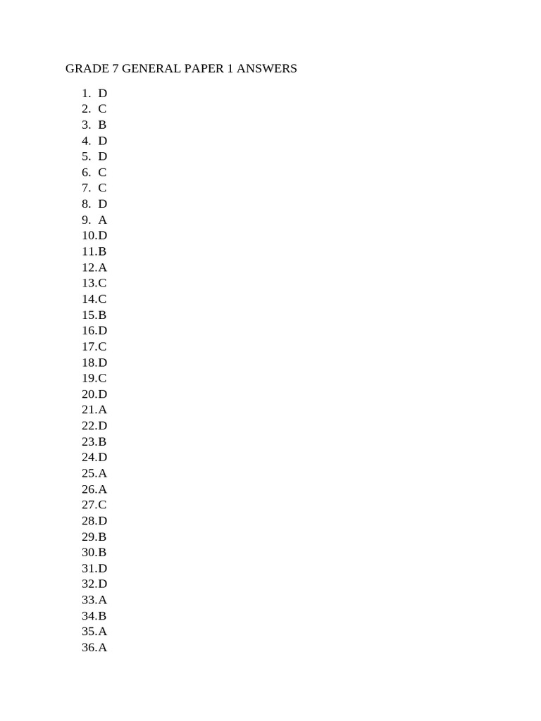 Grade 7 General Paper 1 Answers | PDF