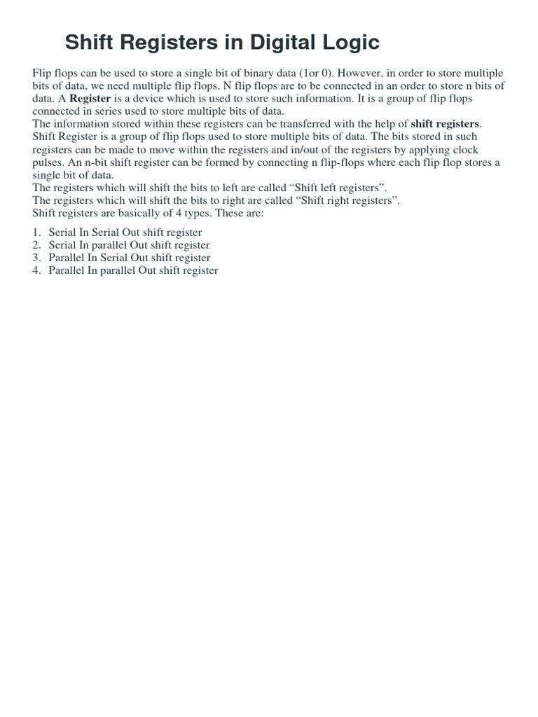 Unit V - Shift Registers in Digital Logic | PDF | Bit | Information And ...