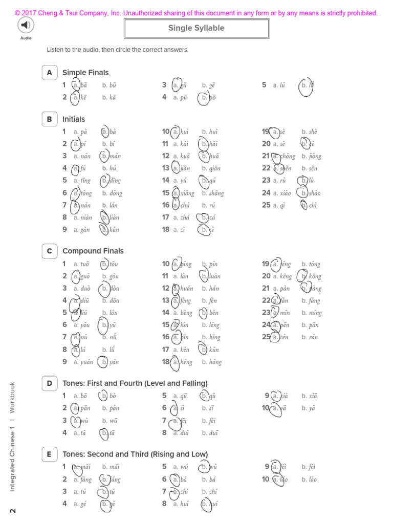 Integrated Chinese 1 Workbook Exercises | PDF