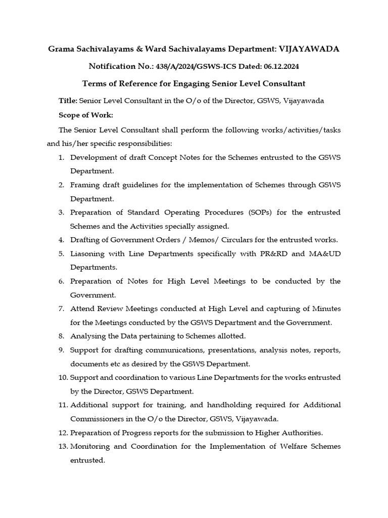 Senior Consultant JOB Notification in GSWS | PDF